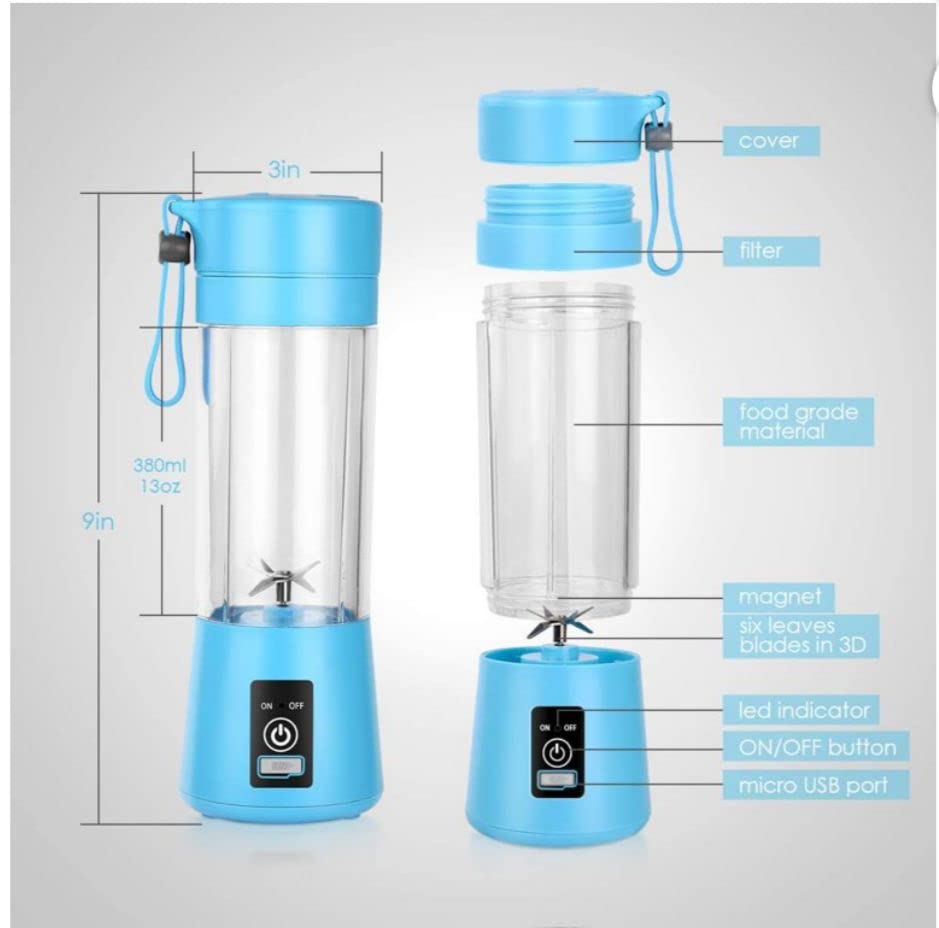 Portable Blender, USB Rechargeable Personal Fruit Blender, Mini Smoothie Blender (BLUE)