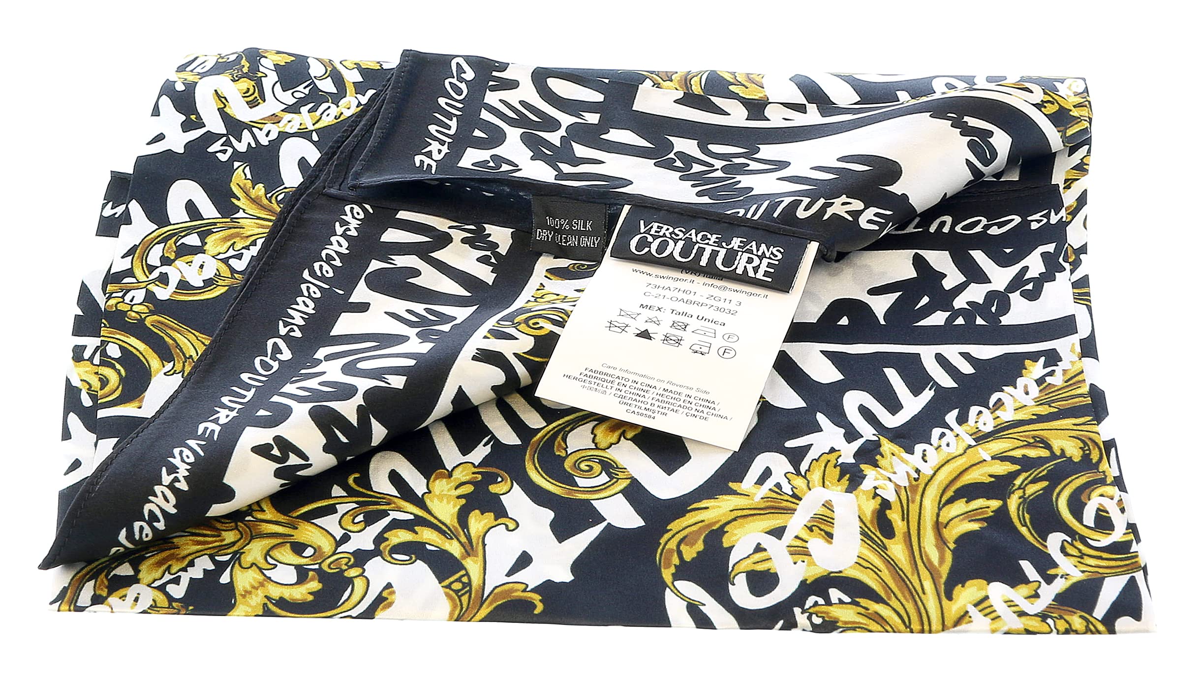VERSACE JEANS COUTURE Black/Gold/White Signature Brush Pattern Fashion Scarf for Womens