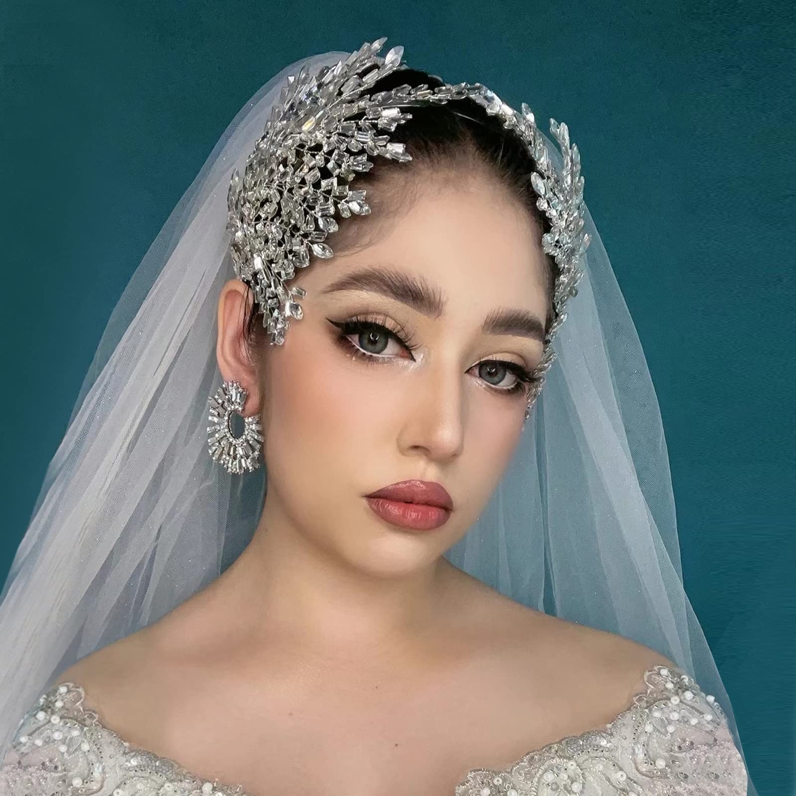 TFANUO Bridal Headpieces for Wedding Women Rhinestone Headband Crystal Tiara Wedding Silver Bridal Hair Accessories