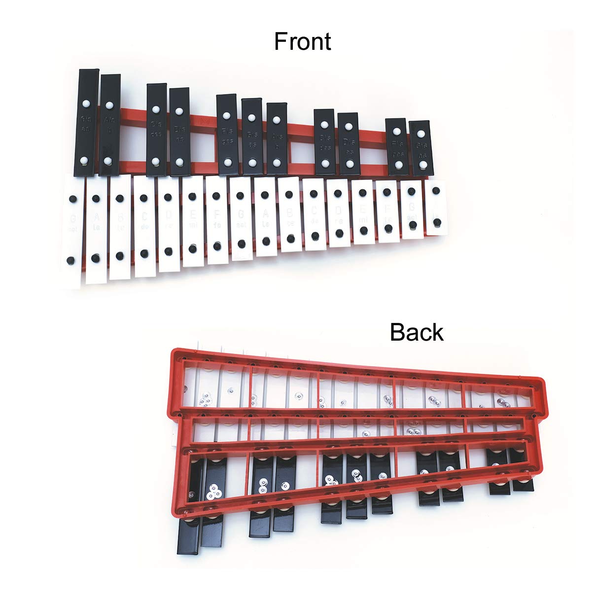 Professional Red Plastic Soprano Glockenspiel Xylophone with 27 Metal Keys & Notes Engraved into Keys - Includes 2 Plastic Beaters