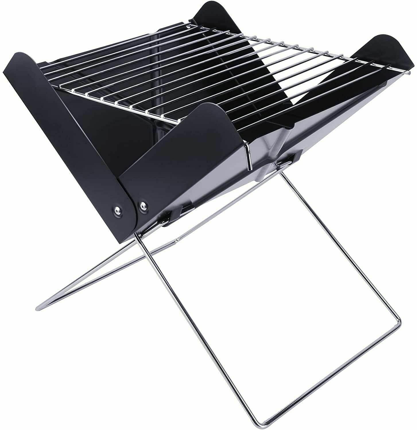 OCMC 12 Inch Portable Charcoal Grill Barbecue Grill Folding Grill Notebook Shape Charcoal Grill Detachable Collapsible Mini Tabletop Camping Grill BBQ, Black