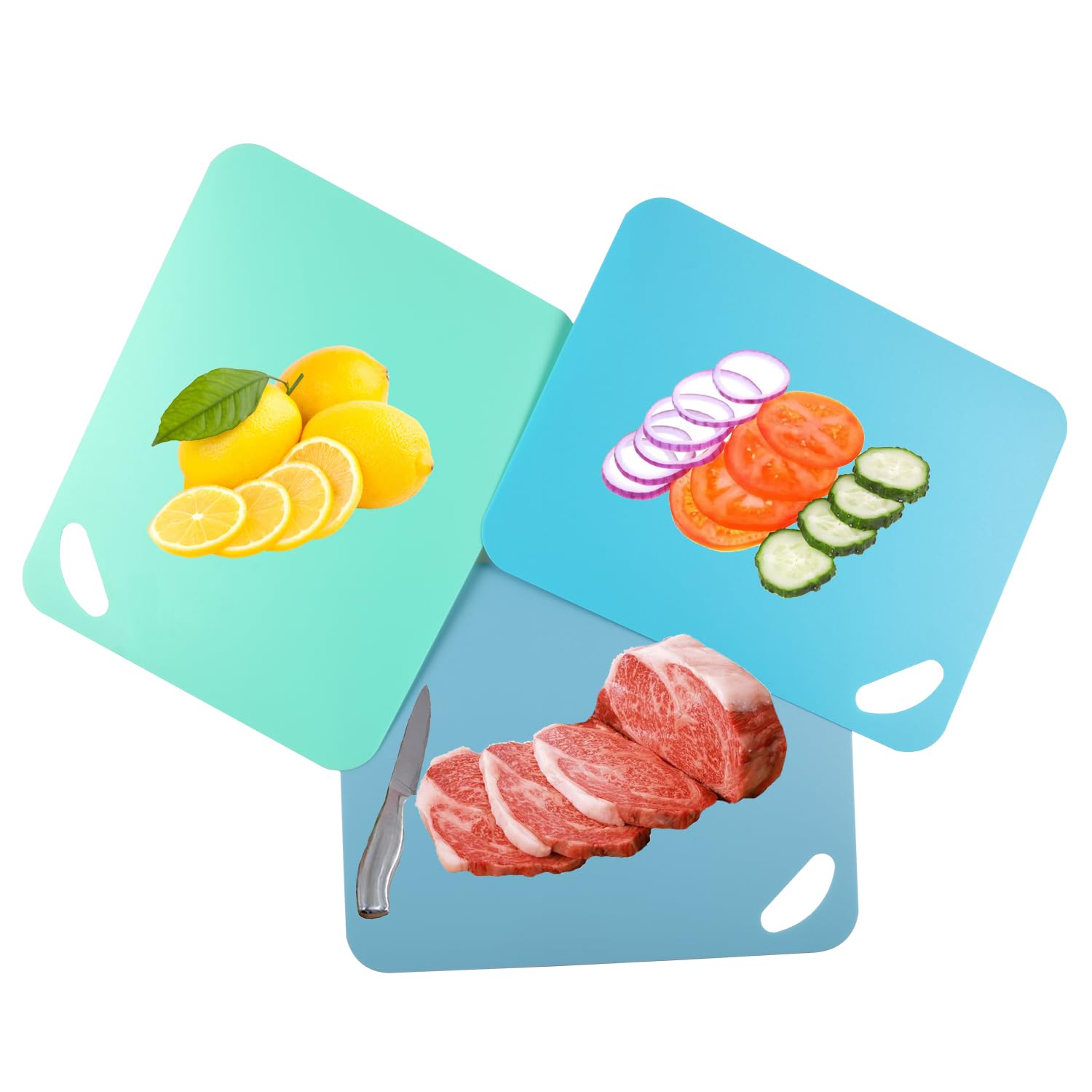 Plastic Flexible Cutting Mats for Kitchen, 3pcs Color Coded Chopping Board Set, Cutting Board Sheet for Kitchen Cooking, Dishwasher Safe (11.5x9")