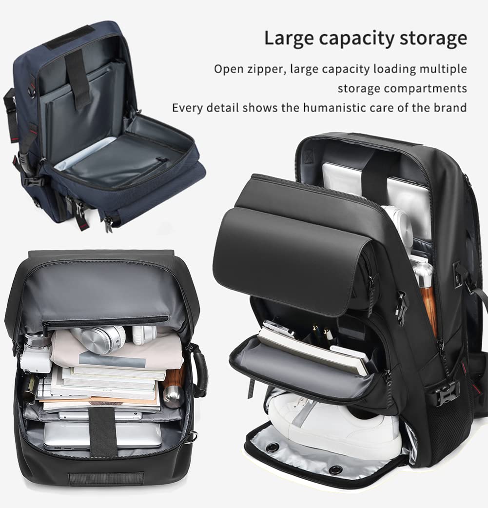 NASKVOWT Men travel backpack, gym backpack with shoe compartment, travel bag with shoe compartment, travel backpack carry on with USB charging port, shoe backpack, camping, outdoors trekking backpack