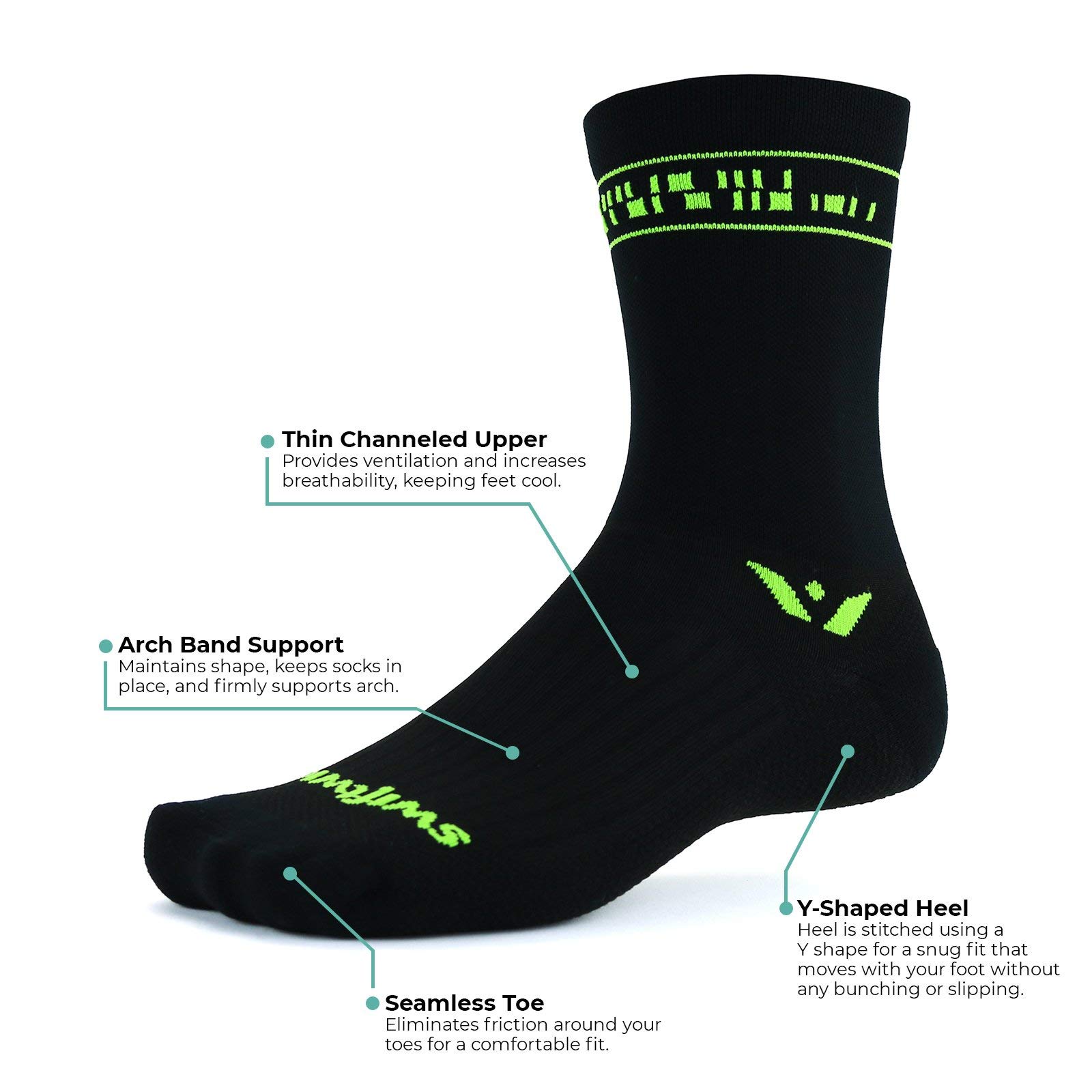 Swiftwick - VISION SIX Geometric, Running & Cycling Socks, Durable Crew (Yellow, X-Large)