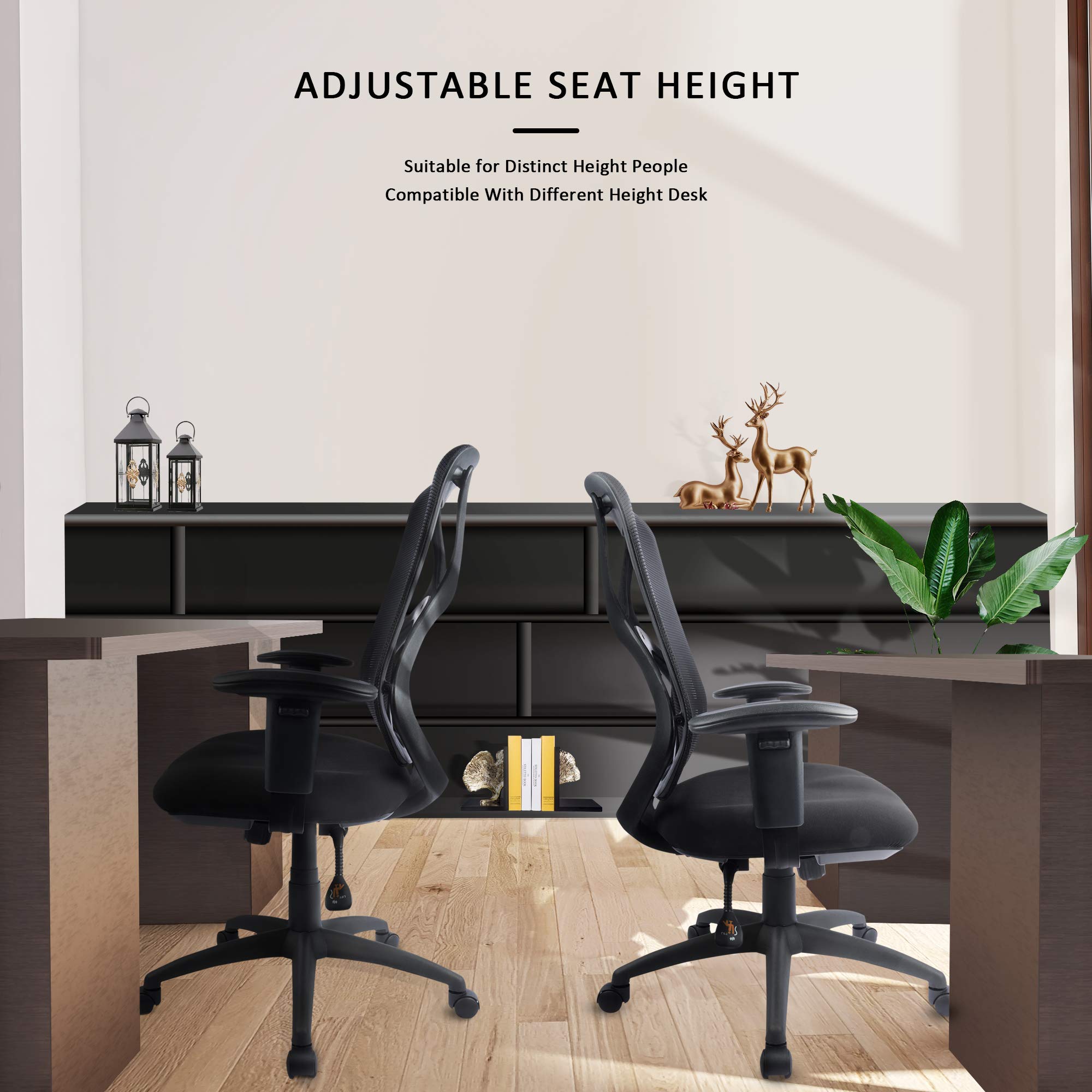 Office Desk Chair Ergonomic with Headrest, Adjustable Armrests, Seat, and Lumbar Support, Mesh Computer Task Chair, High Back Executive Swivel Chair, Black