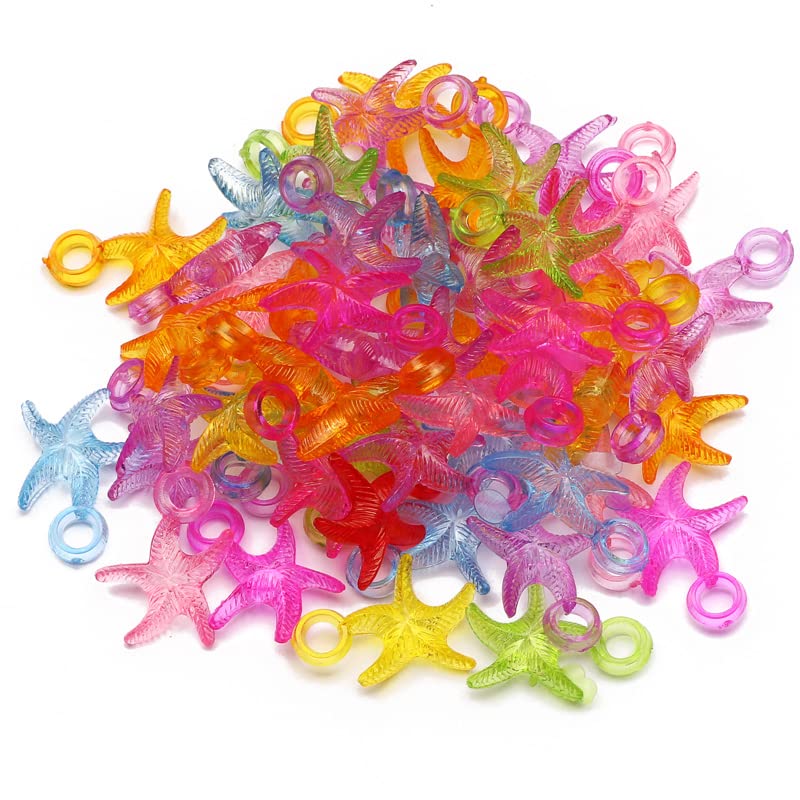 NHBT YU 30pcs Mixed Starfish Charms Beads Transparent Acrylic Beads for Jewelry Making Necklace Bracelet Earring Pendant DIY Accessories T725