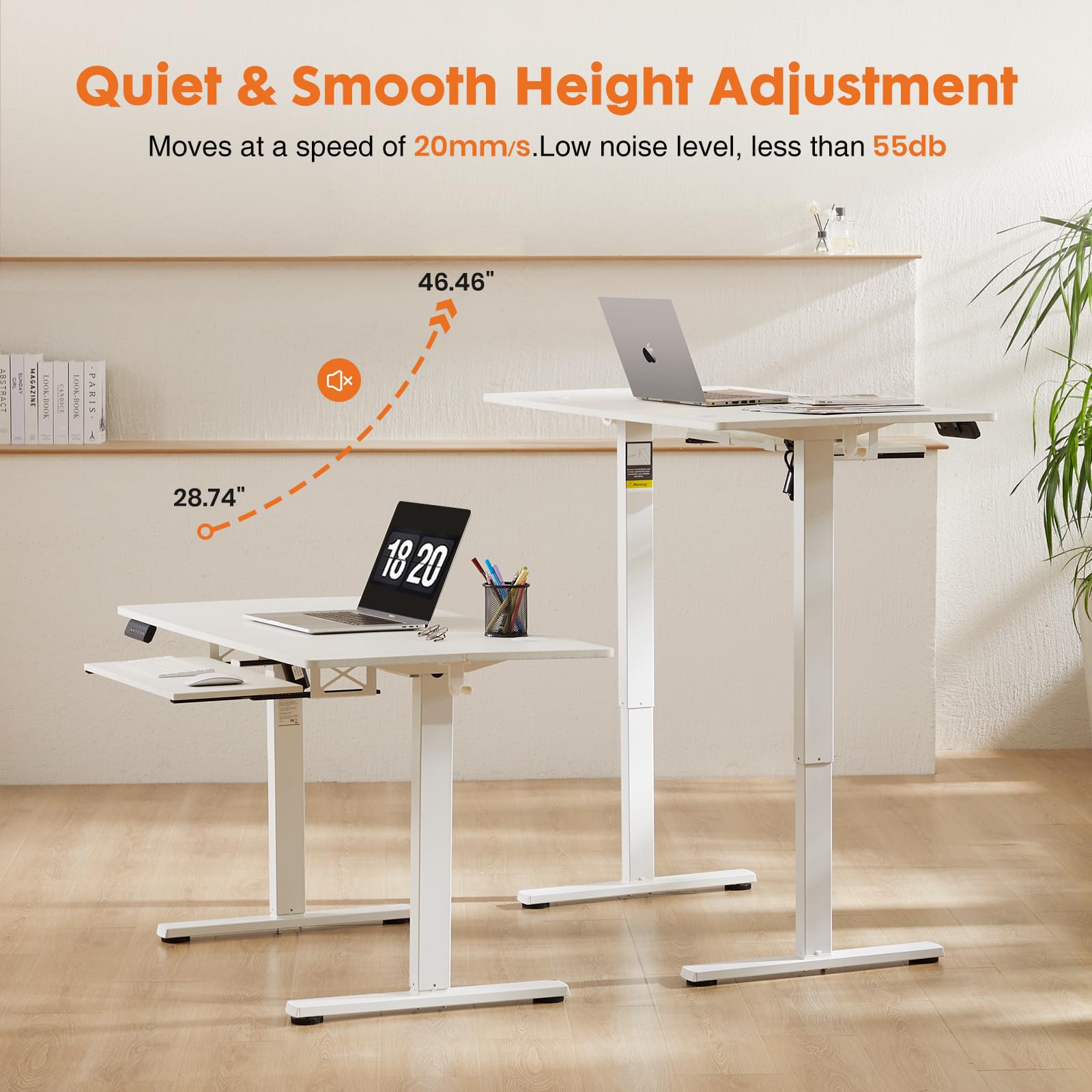 NEWBULIG Electric Standing Desk Height Adjustable with Keyboard Tray, 55" x 24" Inches, White Top and Frame