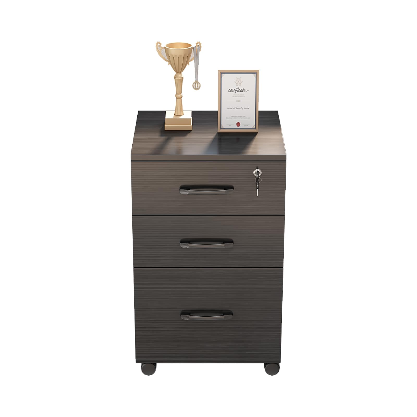 NEWSENDY Rolling File Cabinet: Slim White File Cabinet with Lock, 3-Drawer Under Desk Office Filing Cabinet for Letter/Legal Size Documents, Ideal for Home Office (Black)