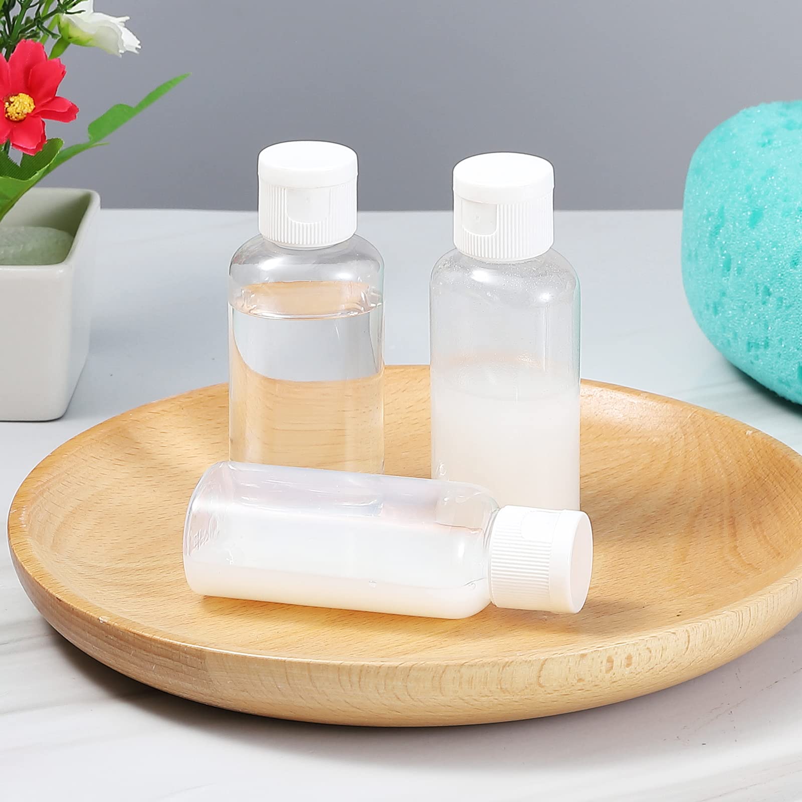 VEIDIA 100 Pack 1.7oz Plastic Empty Bottles with Flip Cap Small Travel Size Bottles Hand Sanitizer Bottles Refillable Travel Container for Shampoo Body Soap Lotions Baby Shower (Pink)