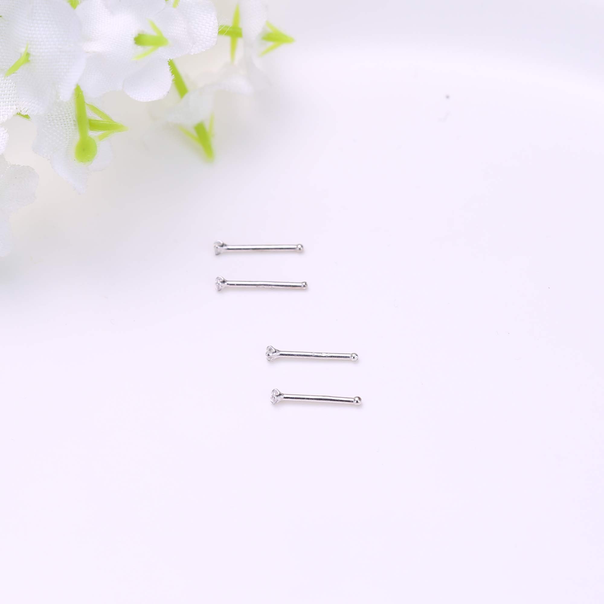 Sllaiss 4Pcs Sterling Silver Nose Rings Studs for Women Men Inlaid 1.5mm 2mm Austrian CZ Silver 20G Cartilage Piercing 925 Nose Piercing (1.5)