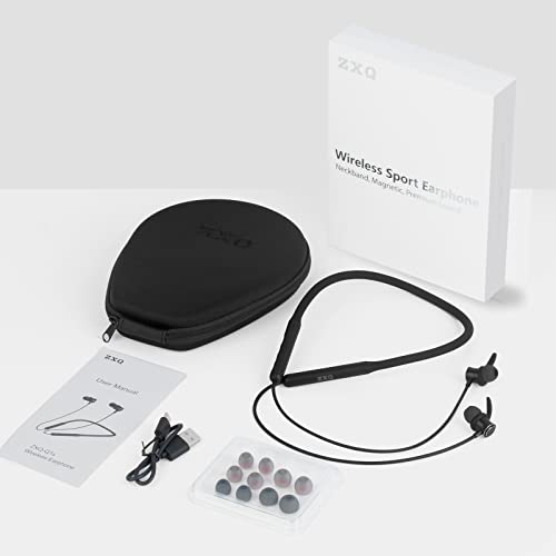 ZXQ Neckband Bluetooth Earbuds,Wireless Neckband Headphone with Magnetic,Neck Bluetooth Earphone with Microphone,12 Hours Playtime,with USB-C Charging Port (Black)