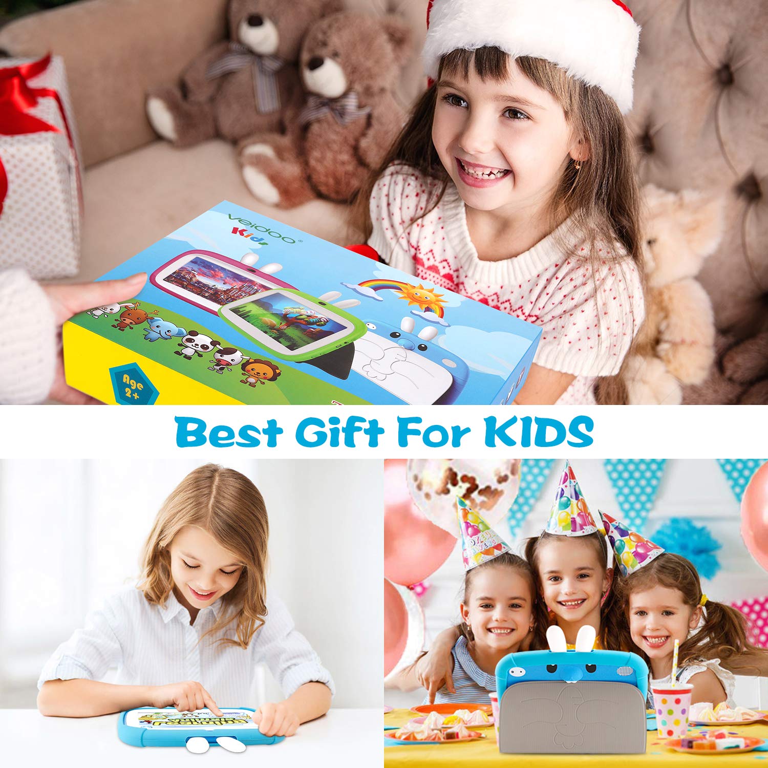 Veidoo Kids Tablet for Toddlers 7 inch Tablet for Kids 32GB, WiFi, GMS, IPS, Games, Android Tablet with Parental Control, Learning Educational Toddler Tablet with Rabbit Case