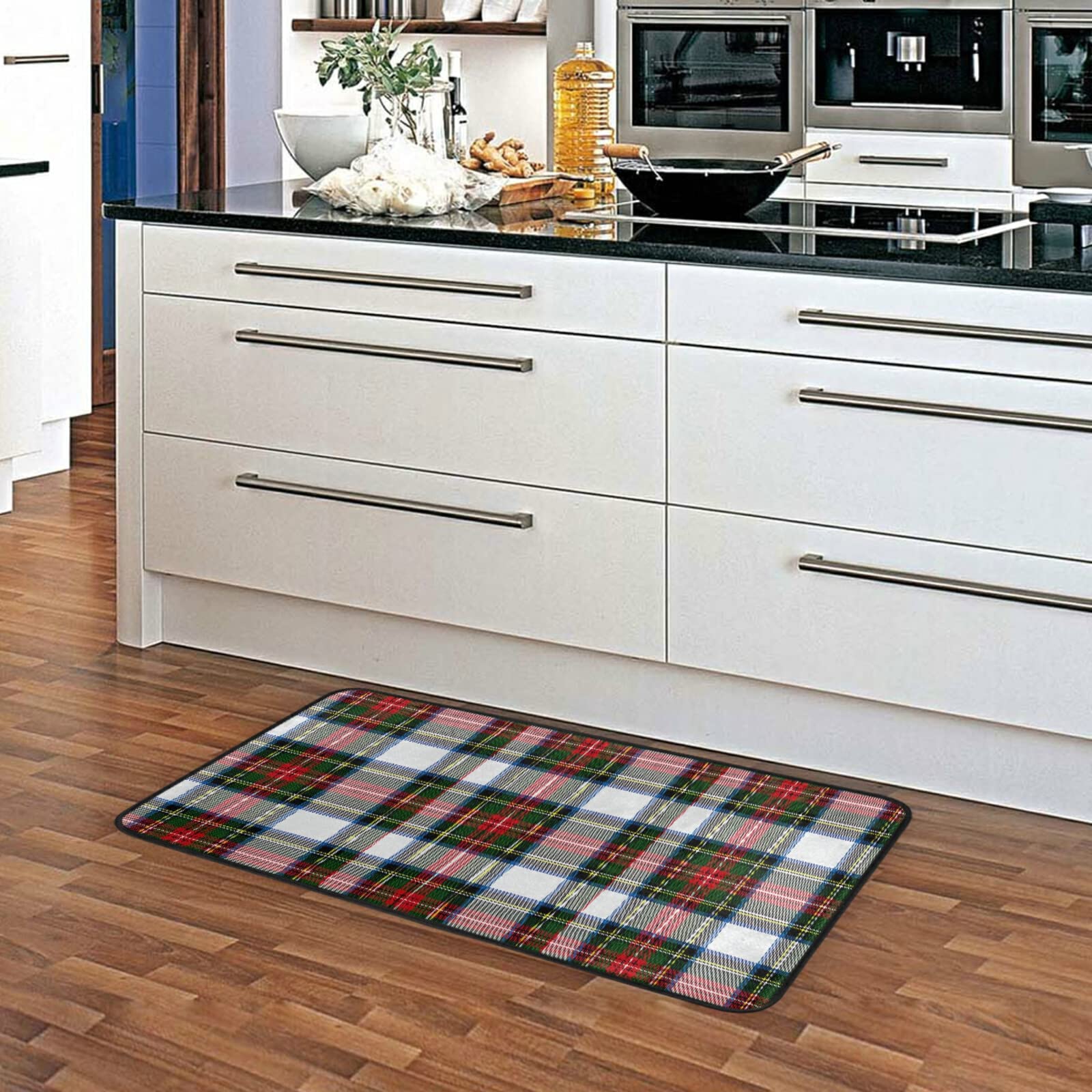 Tartan Plaid Kitchen Rugs Comfort Soft Standing Mats Water Absorb Microfiber Non Slip Kitchen Rug Bathroom Mat Checkered Doormat Carpet 39" X 20"