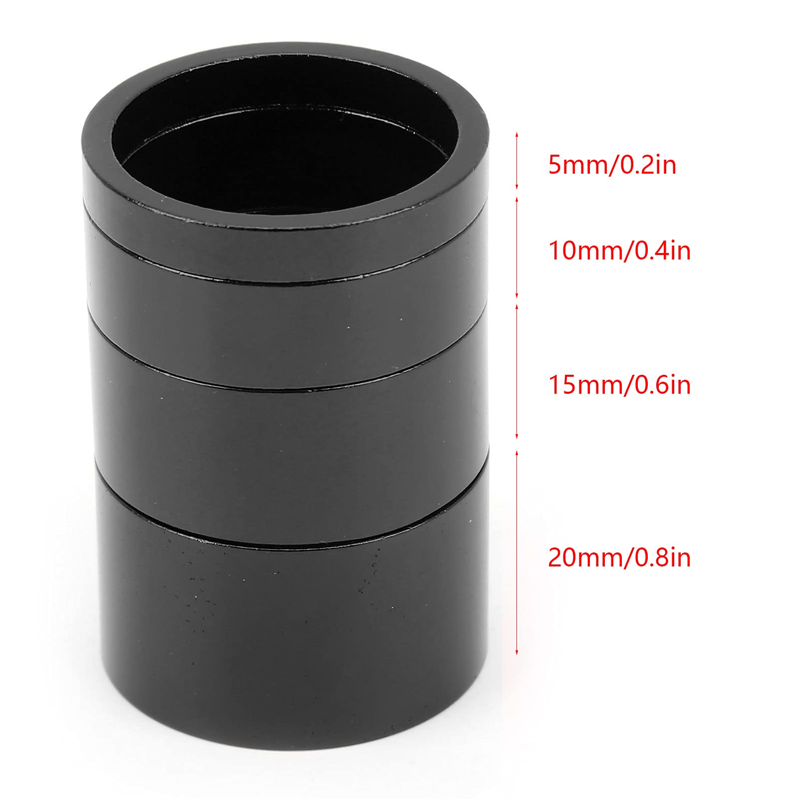 VBESTLIFE 4Pcs/Set Headset Spacers Aluminum Alloy Front Fork Washer 5 10 15 20mm Headset Stem Washer Gasket Replacement for Mountain Road Bike(Black) and Spare Parts
