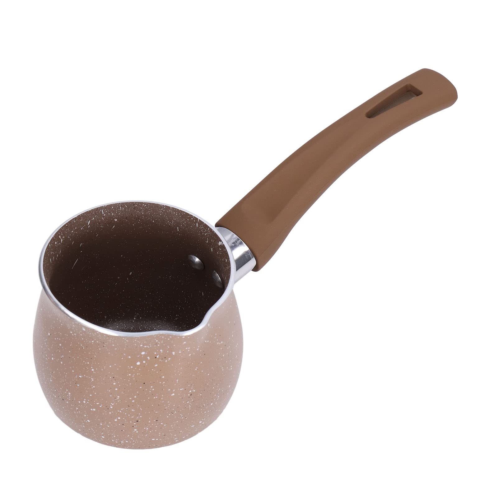 Yosoo Non Stick Milk Pan, 8cm Stay Cool Handle Aluminum Alloy Cooking Pot with Non Drip Double Pouring Lip for Coffee Butter Chocolate(Coffee)