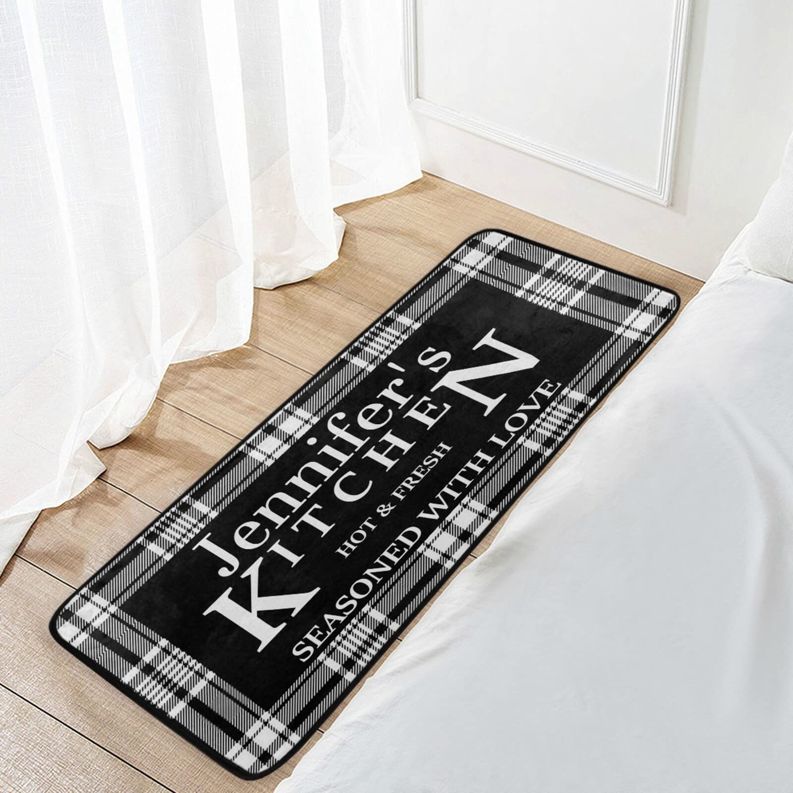 White Buffalo Plaid Custom Kitchen Rugs Non Slip Kitchen Floor Mats Cushioned Personalized Kitchen Mats and Rugs Anti Fatigue Mats for Bathroom Laundry Room Standing Home - 39x20 IN Seasoned Love