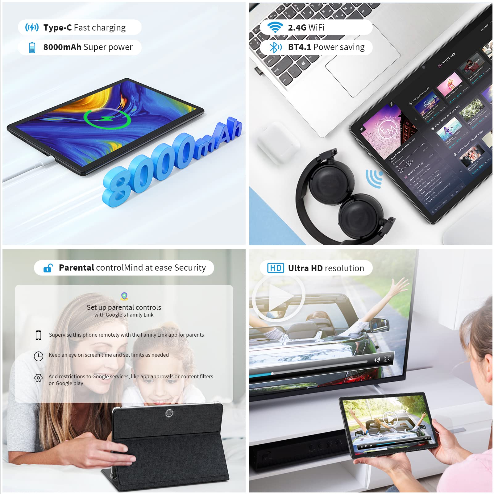 RliyOliy Android Tablet, 10 inch Android 12 Tablet with Case, 2GB RAM 64GB ROM 512GB Expand Android Tablet with Dual Camera, WiFi, Bluetooth, 8000mAh, HD Touch Screen, GMS Certified