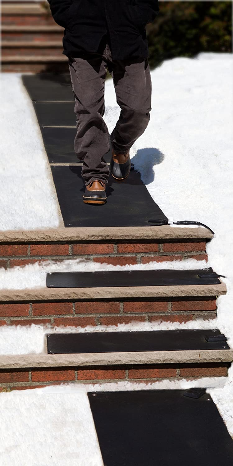 Goghthyger Snow Melting Walkway Mat, Snow & Ice Melting Mat Slip-Proof Rubber Heated Mat Connection W/Power Cord Heated Driveway Pad, 10In X 30In,3PCS