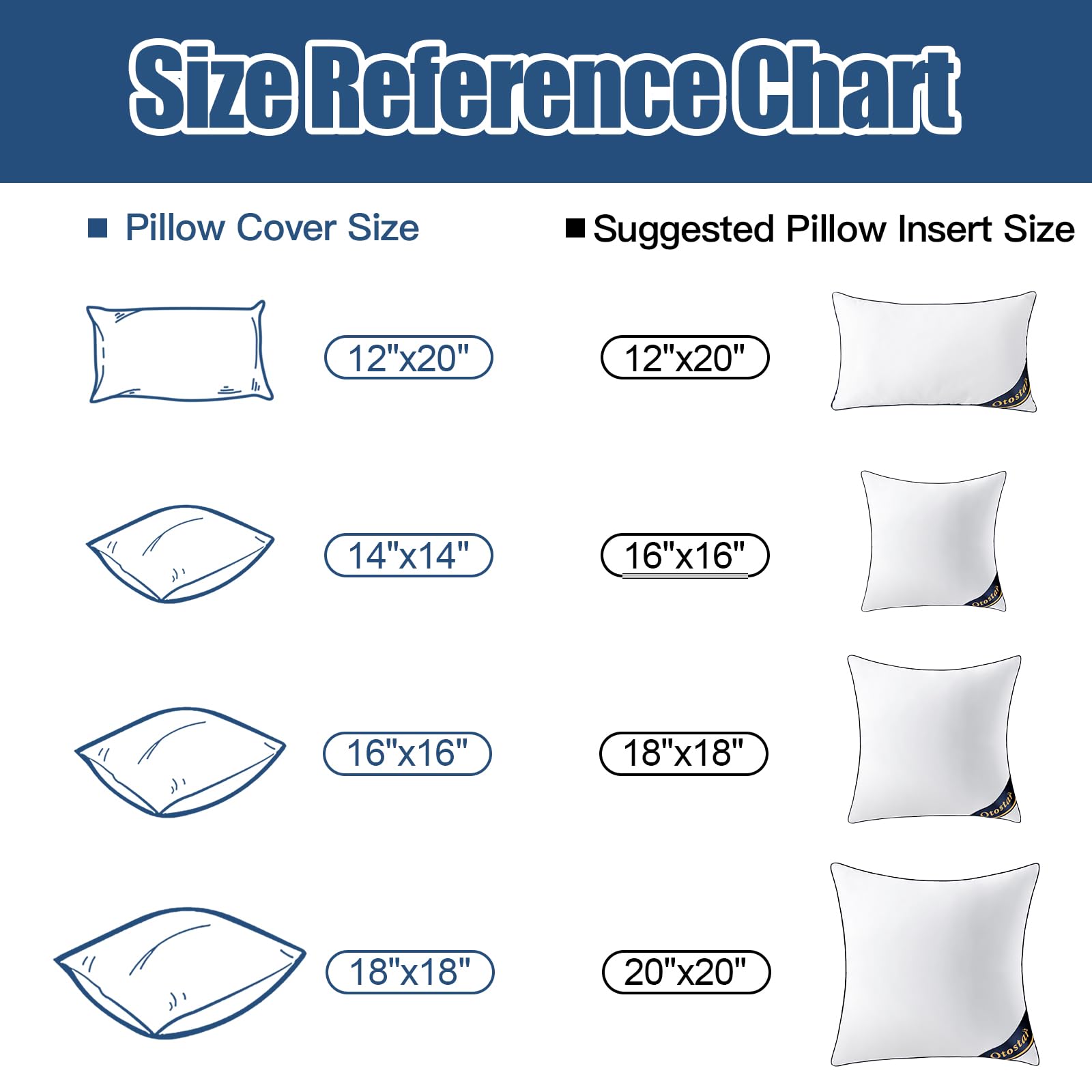 OTOSTAR Throw Pillow Inserts 20x20 Inch Pack of 4 Decorative Throw Pillows with Cotton Cover Soft Pillow Stuffer Square Pillow Inserts Lumbar Support Pillow Form for Sofa Indoor Bed Couch Decor