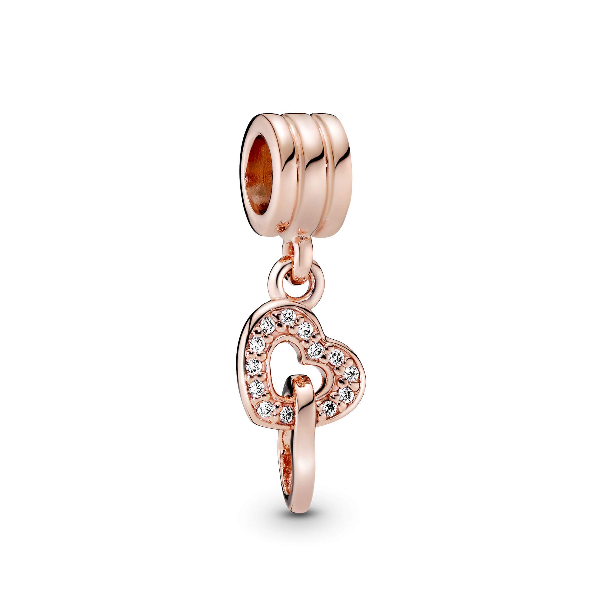 Pandora Jewelry Interlocking Hearts Dangle Cubic Zirconia Charm in Rose
