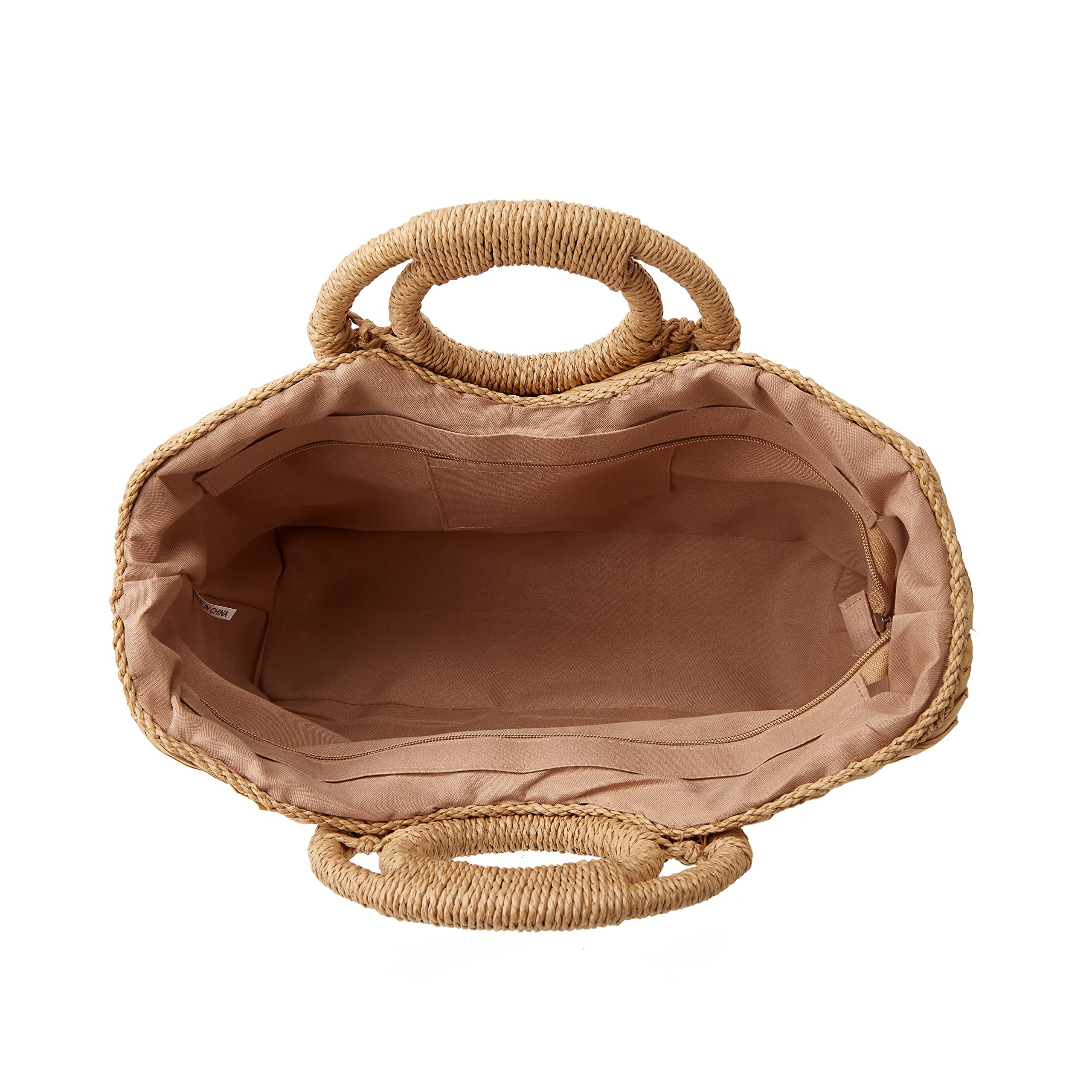 Women Straw Handbag, Large Capacity Woven Handmade Round Handle Hobo Bag, Casual Retro Vacation Beach Bag
