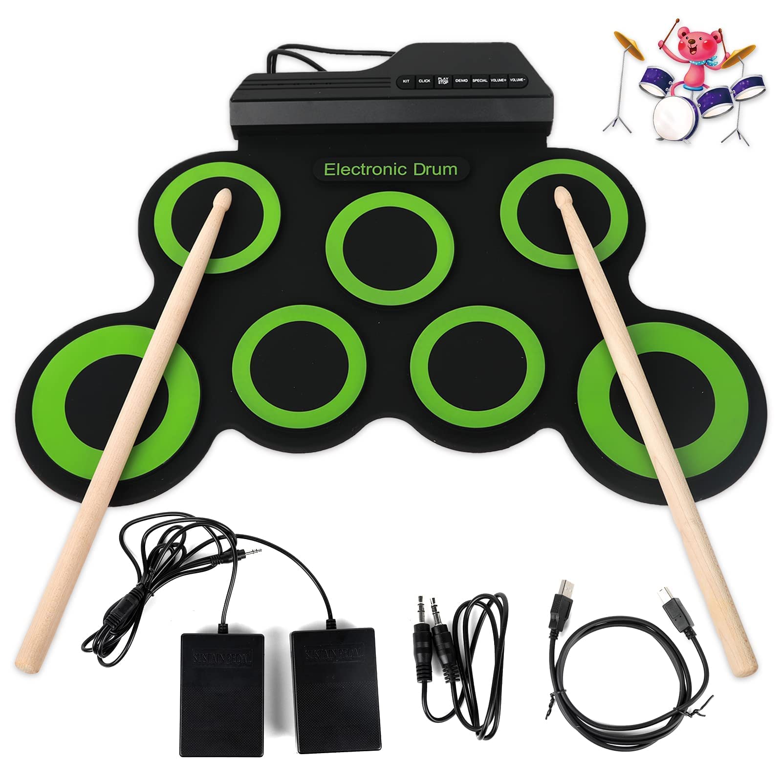 Topoworl Electronic Drum Set Practice Drum Pad Portable Electronic Drum Pads Portable Silicone Beginners Electric Drum Set Percussion Instrument Black