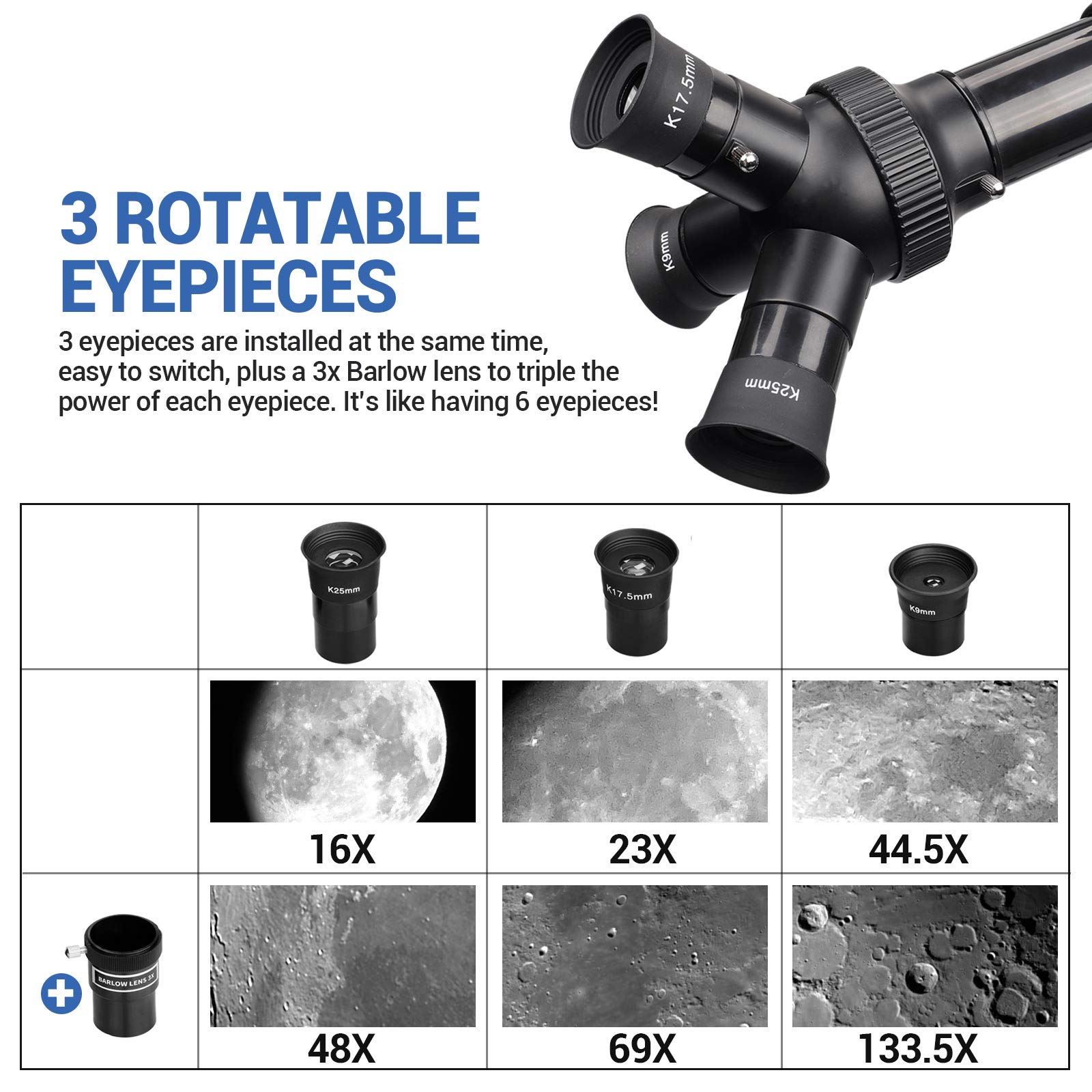 Telescopes for Adults Astronomy, 80mm Large Aperture for Astronomy Beginners, Adults 3 Rotatable Eyepieces Refractor Telescope 400mm/80mm with Tripod, Phone Adapter