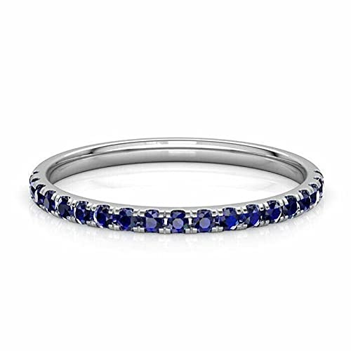 VS Jewels Round Cut Blue Cubic Zirconia Half Eternity Wedding Band Ring in 925 Sterling Silver Size 6.25