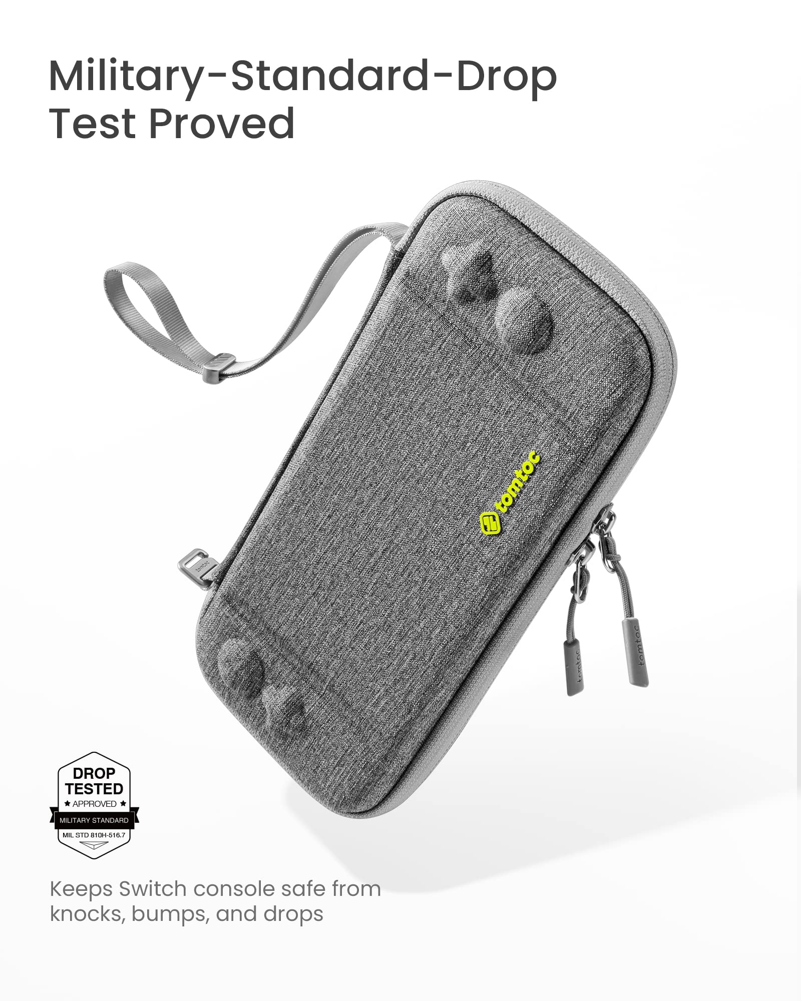 tomtoc Slim Carrying Case for Nintendo Switch / OLED Model, Protective Switch Sleeve with 10 Game Cartridges, Hard Portable Travel Carry Case, with Original Patent and Military Grade Protection, Gray