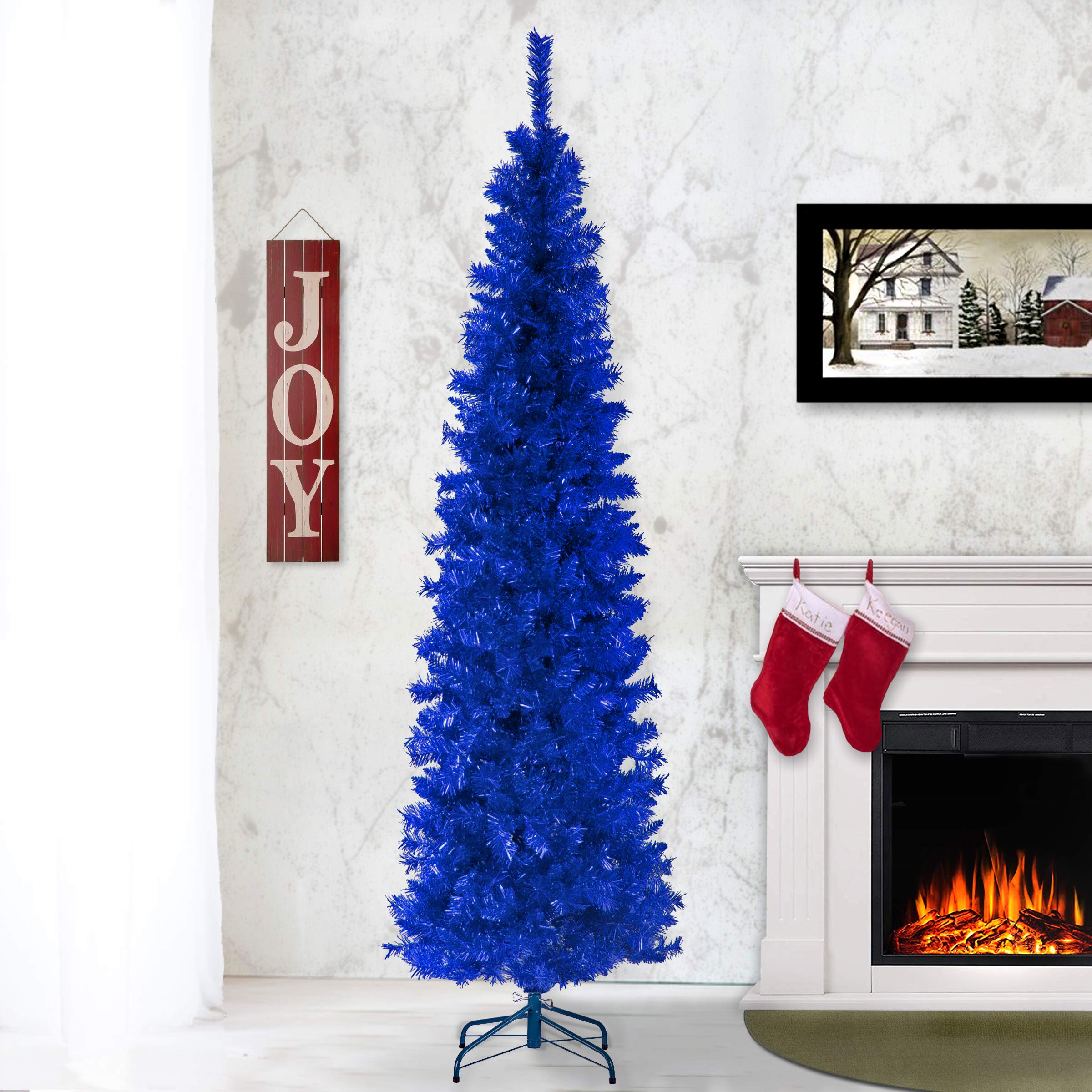 National Tree Company Artificial Christmas Tree, Blue Tinsel, Includes Stand, 6 feet