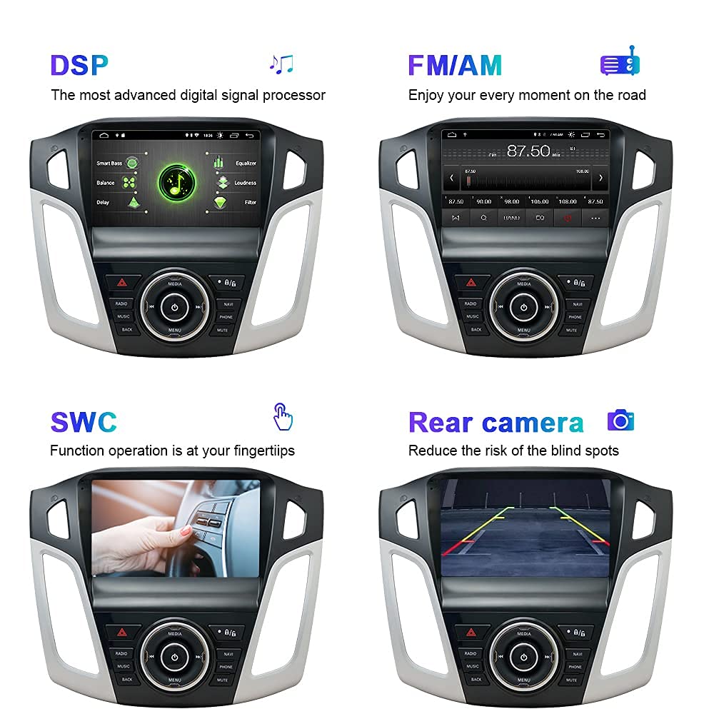 SWTNVIN Android 11 Car Stereo Head Unit 9 Inch IPS HD Touch Screen Radio for Ford Focus 2012-2017,in-Dash Navigation Support Bluetooth WiFi Car-Play Rear Camera DSP Multimedia Player,Octa Core 2+32GB