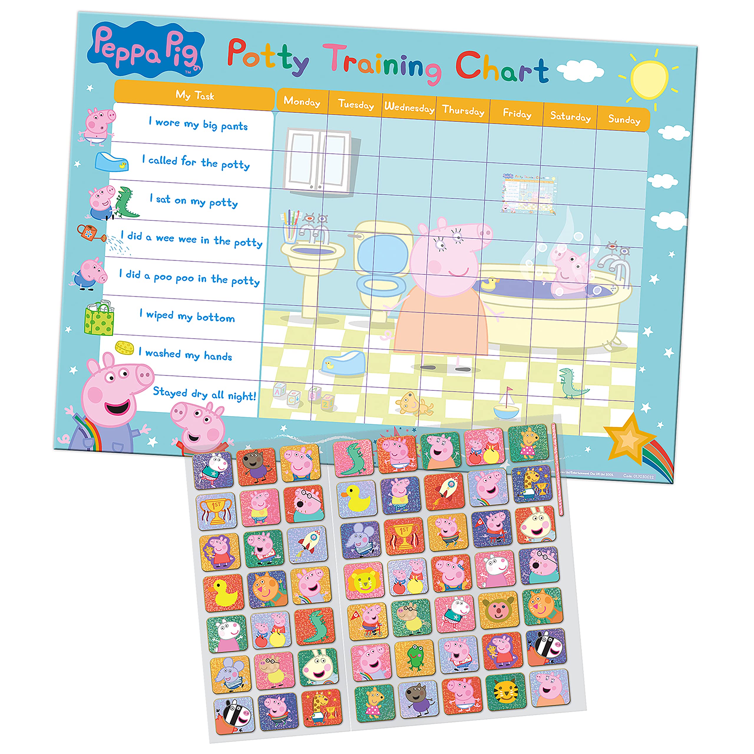Paper Projects 01.70.30.022 Peppa Pig Potty and Toilet Training Reward Chart and 56 Sparkly Stickers, Pink