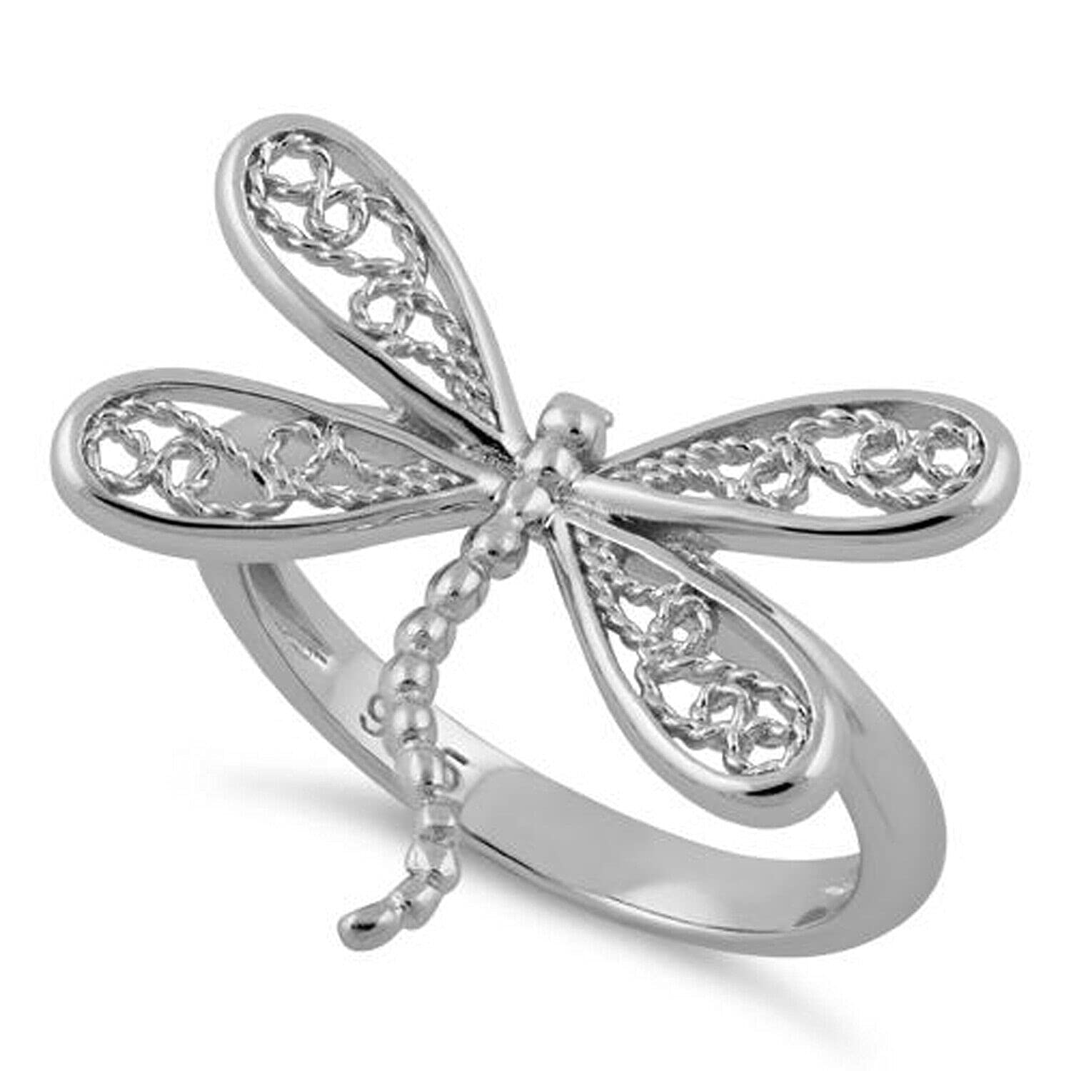 Sterling Silver 925 Dragonfly Ring Butterfly Band Ring Flying Insect Jewelry (5)