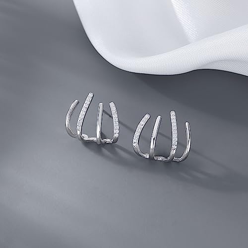 SLUYNZ Solid 925 Sterling Silver Claw Earrings Huggie for Women Teen Girls Half Hoop Earrings Cuff Earrings Wrap (B-Silver2)