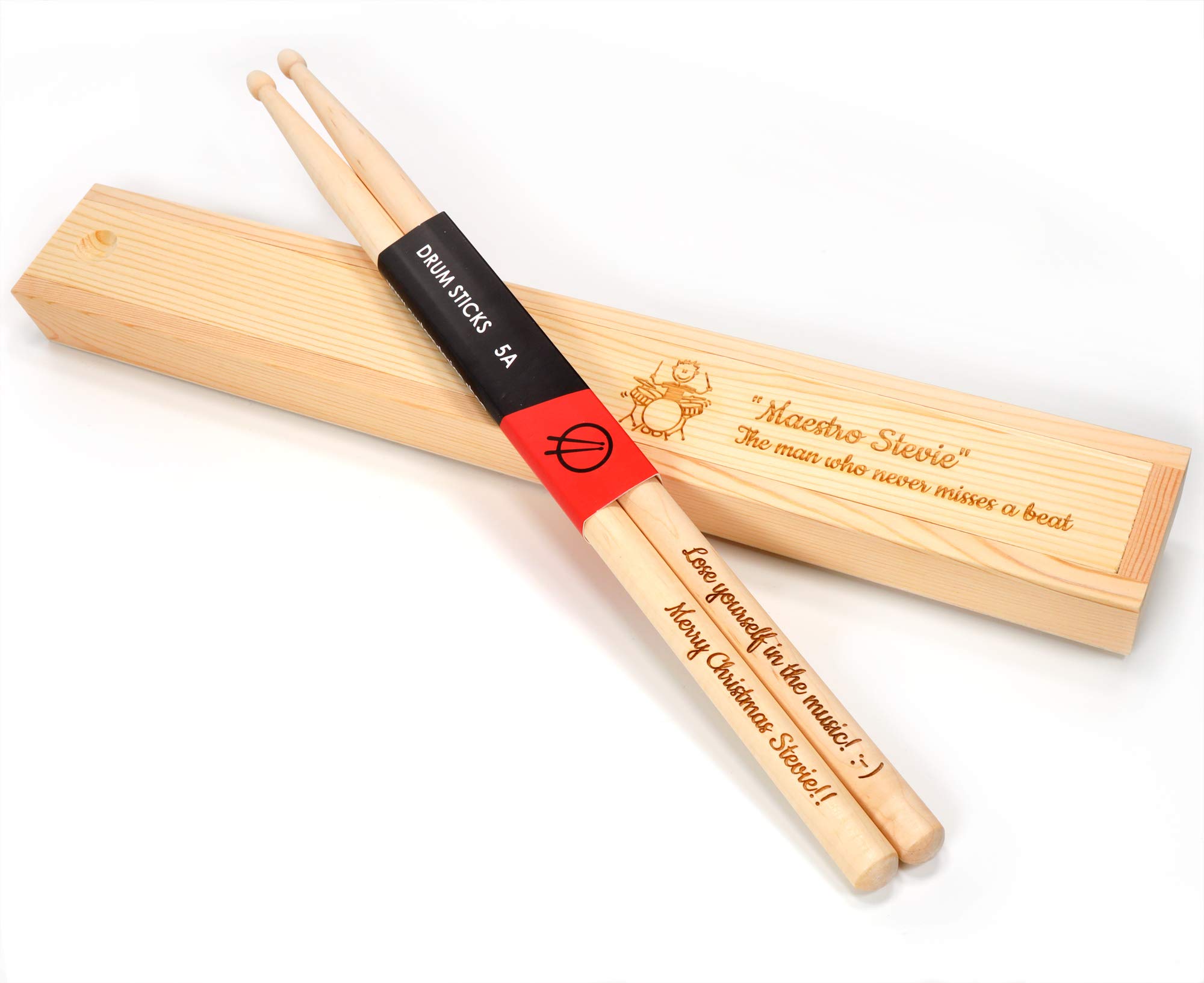 Personalized Custom Drum Sticks + Optional Gift Box - 5A Size | Design A Truly Unique Present | Laser Engraved