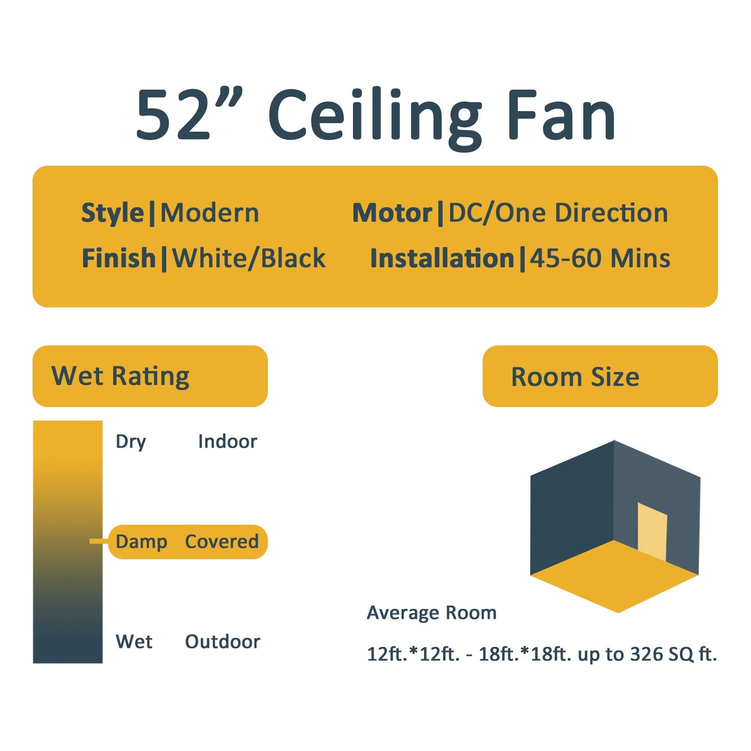 Nocolliny 52" Modern Ceiling Fan with Dimmabke LED, Quiet DC Motor and Remote Control