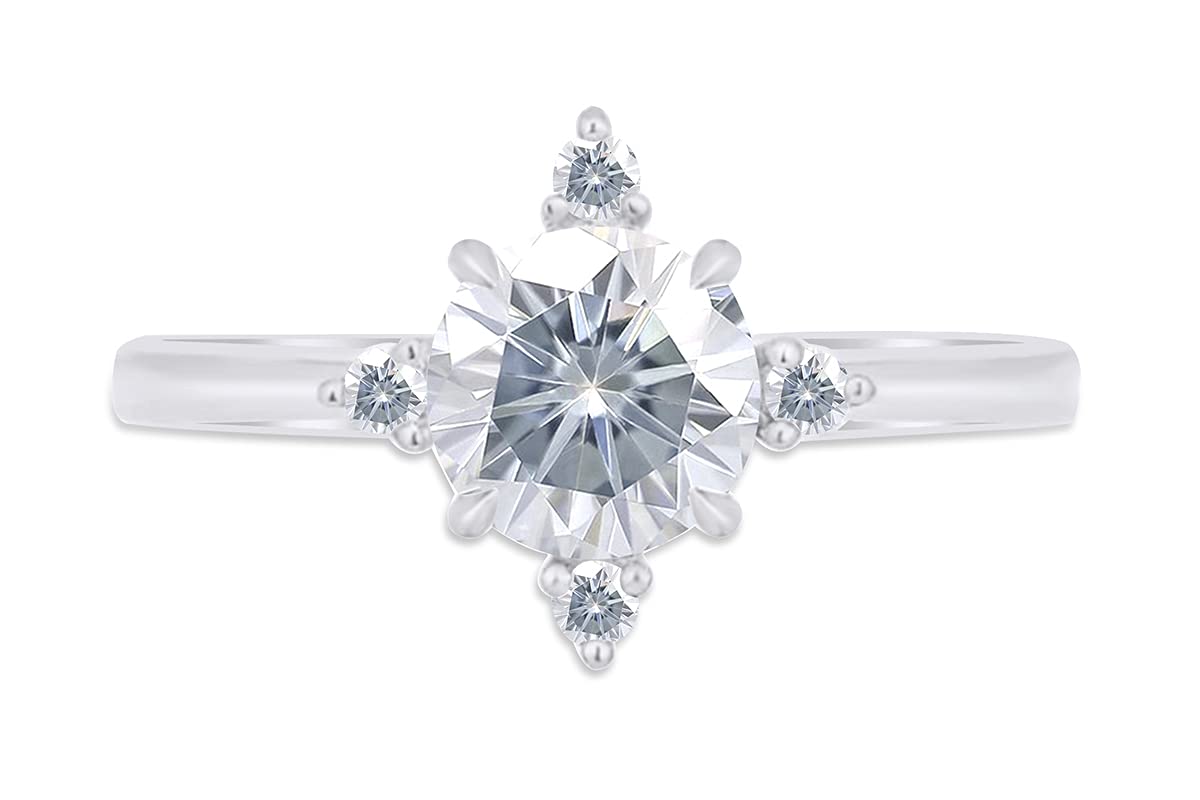SAVEARTH DIAMONDS 1 Carat Center Round Cut Moissanite Lab Created Diamond North Star Engagement Promise Ring In 14k White Gold Over Sterling Silver Jewelry For Women (1.00 Cttw) - 7