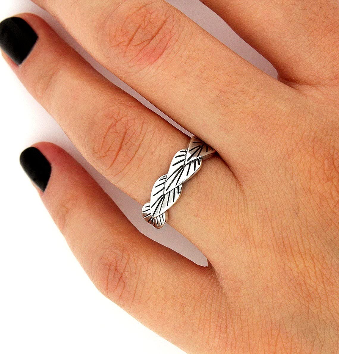 Sterling Silver 925 Leaf Design band Ring Nature Lover Women Jewelry Adorable Floral Ring (8)