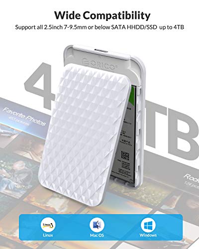 ORICO Hard Drive Enclosure SATA to USB3.0 2.5 inch HDD Enclosure for 7/9.5mm SSD/HDD Up to 4TB External Hard Drive Enclosures Support UASP-2520U3