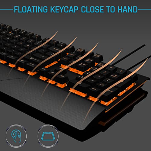 Zyyini Gaming Keyboard, GK60 104 Keys RGB Mechanical Feel Keyboard with Wrist Rest, Good Resilience Keycap, USB Waterproof Keyboard for PC Computer Gaming Office(GK60 Keyway Black)