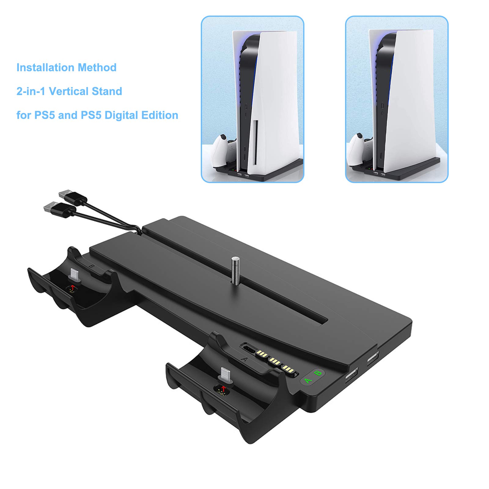 Storage Stand for PS5 Console and PS5 Controller with Dual Sense Controller Charger Dock, LED Indicator and 13 Game Slots, Black