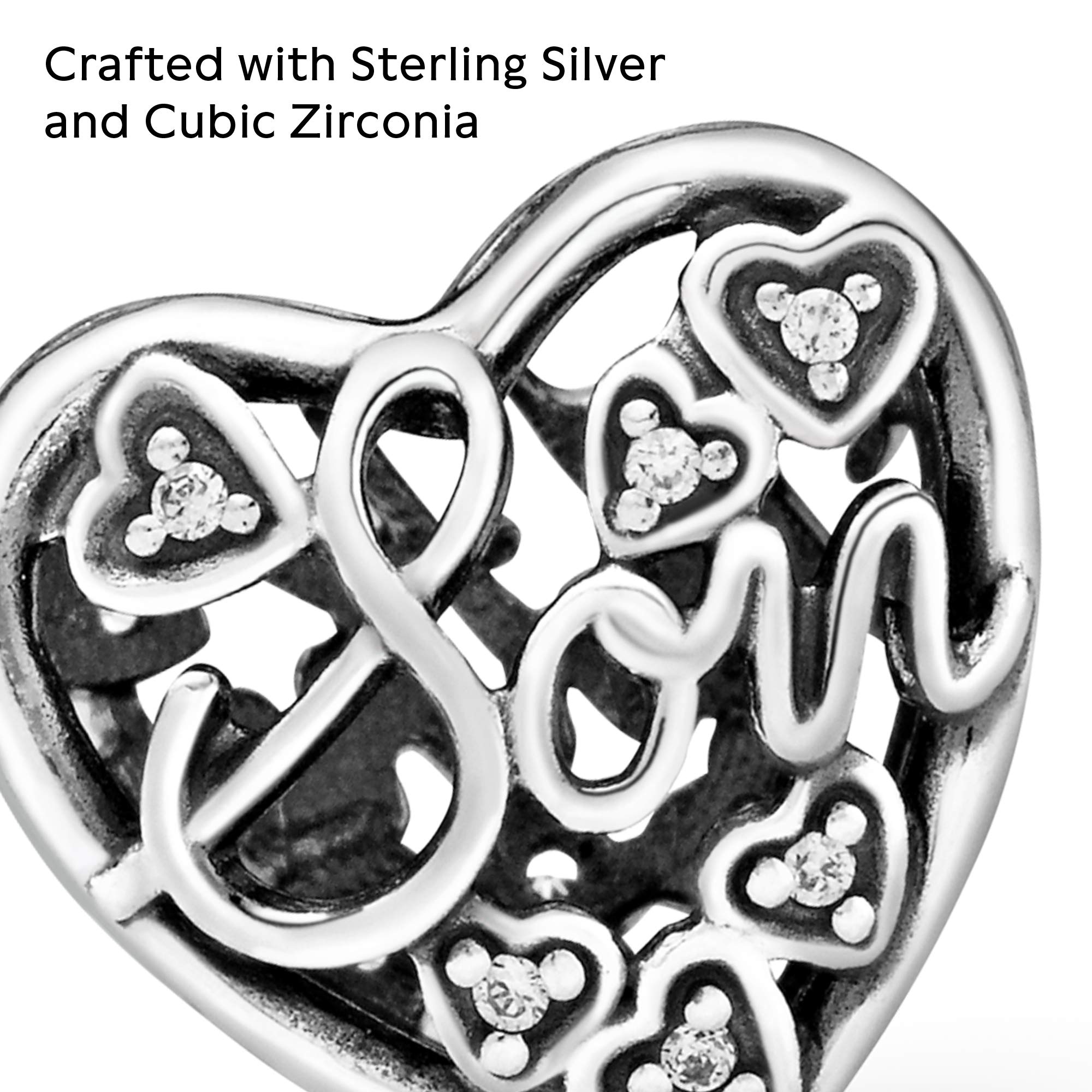 Pandora Jewelry Mother and Son Script Openwork Cubic Zirconia Charm in Sterling Silver