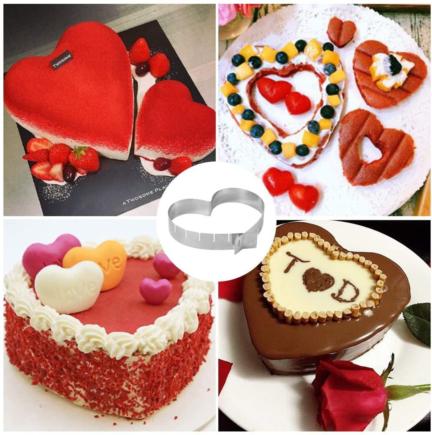 YYYFEI Multipurpose Round Steel Ring,Cake Mold Ring, Adjustable Cake Mold Ring for Baking, Premium Quality Functional Baking Gifts (Heart-shaped)