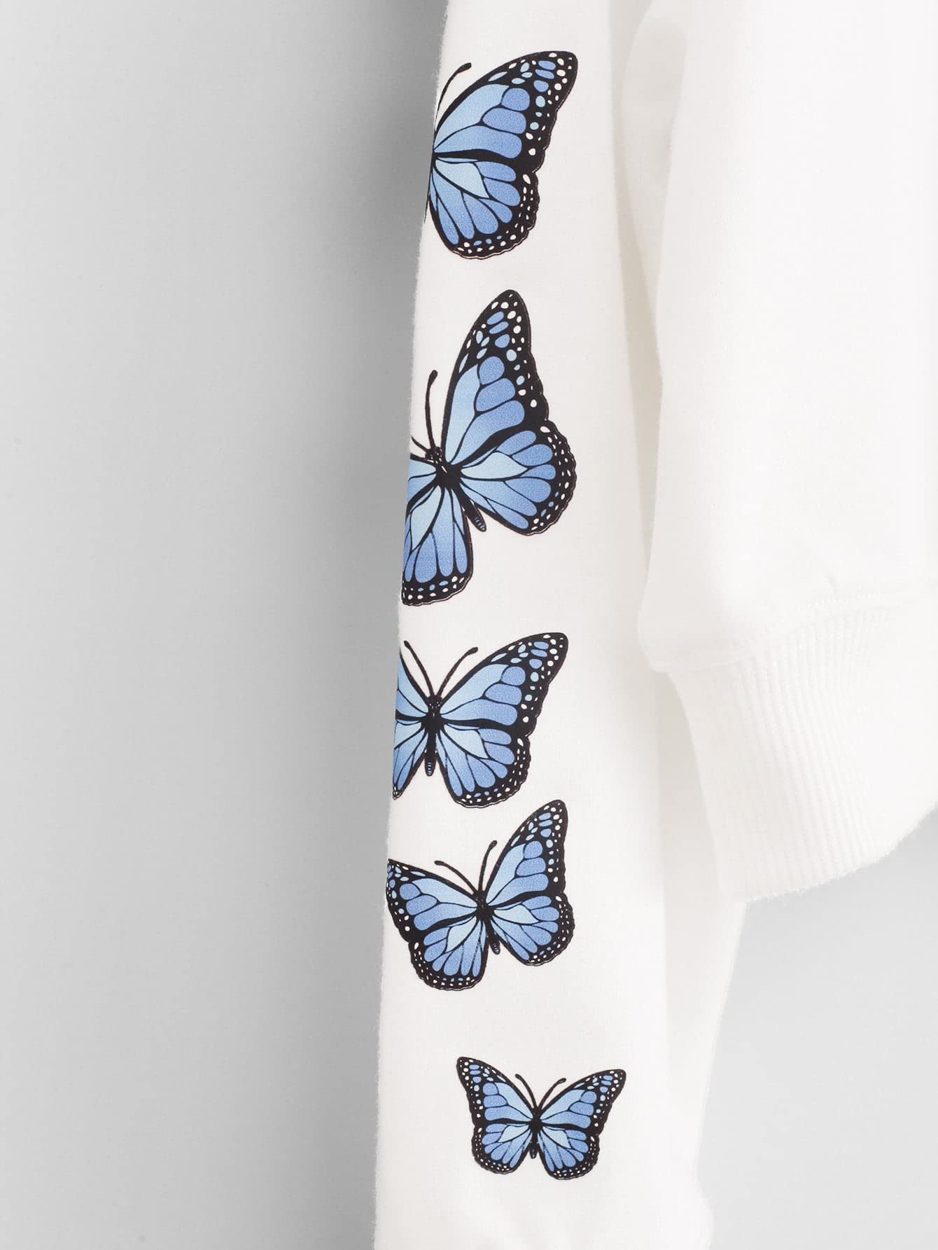 Romwe Girl's Butterfly Print Drop Shoulder Long Sleeve Pullover Hoodie Sweatshirt Crop Top Tee Shirt White 140