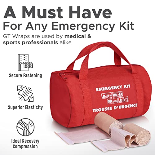 Premium Elastic Bandage Wraps (4" 2pack & 3" 2Pack) Hook & Loop Fastener at One End - GT Latex Free Roll for Sprains & Injuries