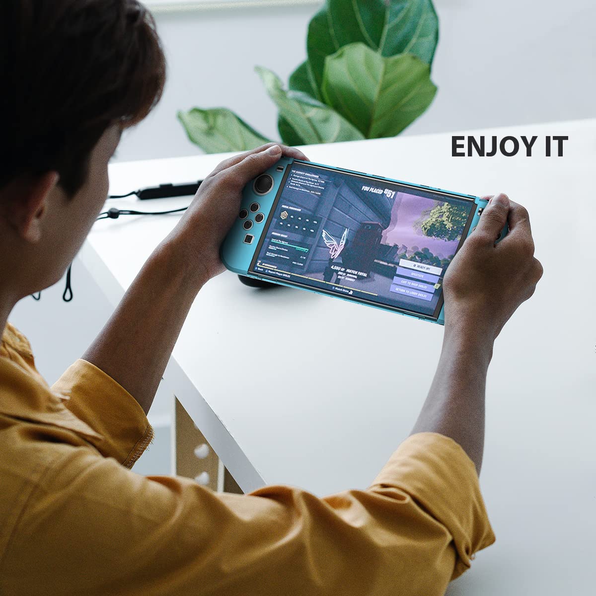 Switch Oled Case Clear Protective Case for Nintendo Switch Oled Model 2021, Dockable Flip Case for Switch Oled and Joy-Con Controller Grip Case with Screen Protector & 2 Thumb Grip Caps, Blue