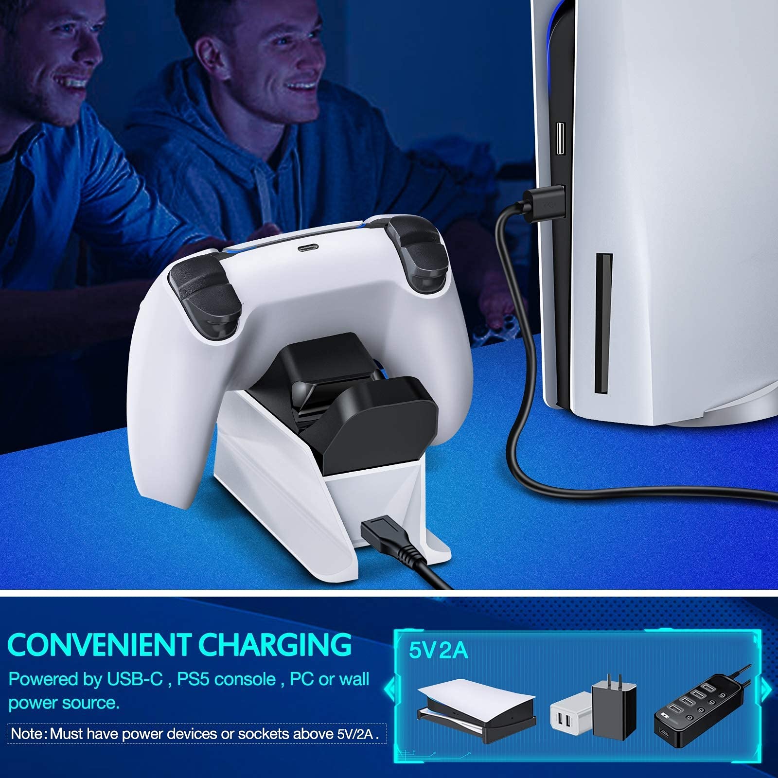 PS5 Controller Charger Station, Kydlan PS5 Charging Station for PS5 Controller, Upgrade PS5 Controller Charger for PlayStation 5 Charging Station with LED Indicator
