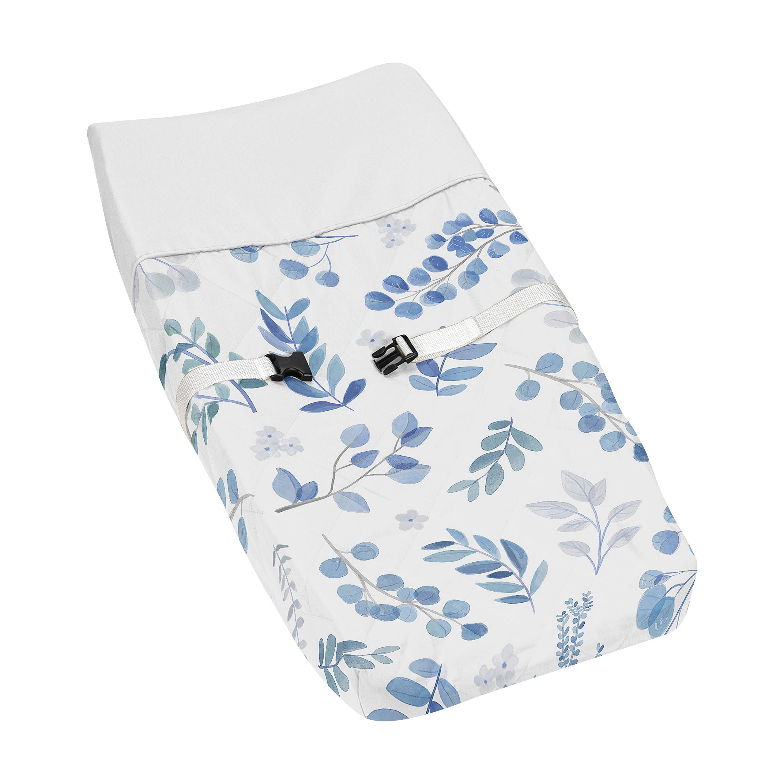 Sweet Jojo Designs Floral Leaf Boy or Girl Baby Nursery Changing Pad Cover - Blue Grey and White Boho Watercolor Botanical Flower Woodland Tropical Garden