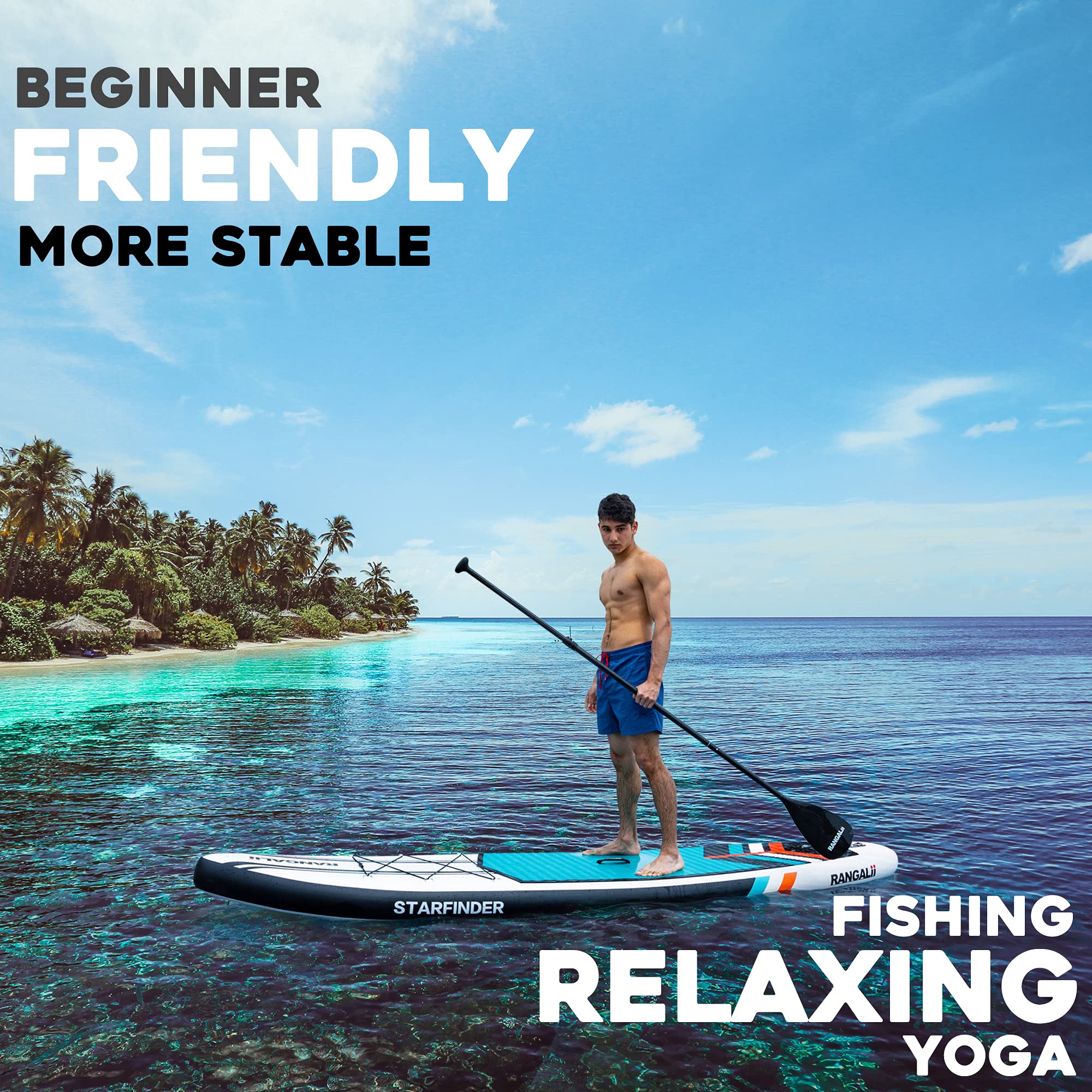 RANGALii 11' Foot Inflatable SUP Stand Up Paddle Board(32" Wide, 6" Thick) Durable with Adjustable Paddle, Backpack, Pump and Leash (Lake Blue)