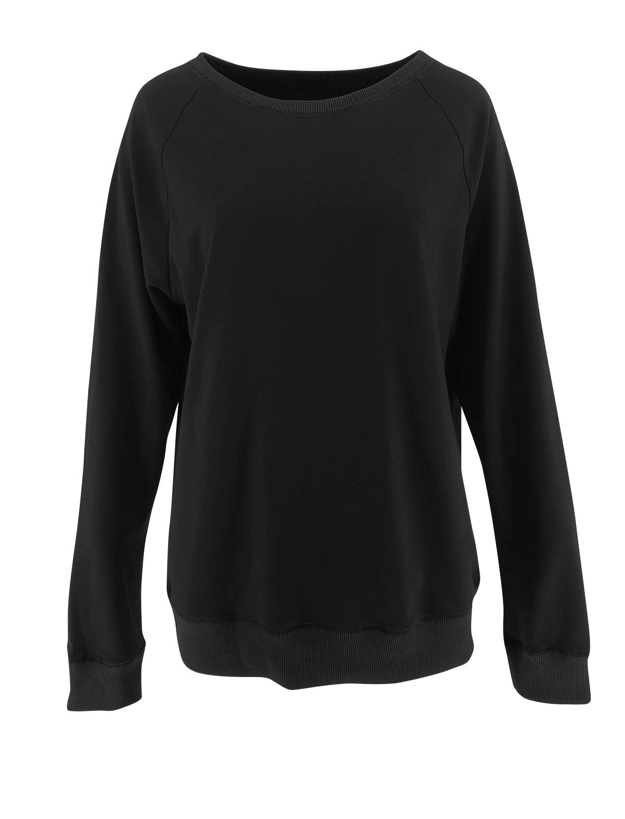 PRETTODAY Women's Casual Crew Neck Sweatshirts Raglan Long Sleeve Solid Tunic Tops Loose Pullovers Black